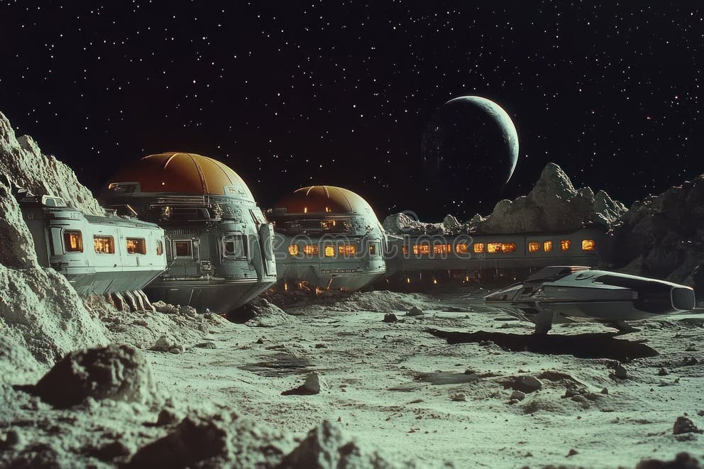 Futuristic Space Colony with Domed Structures and Advanced Technology ...