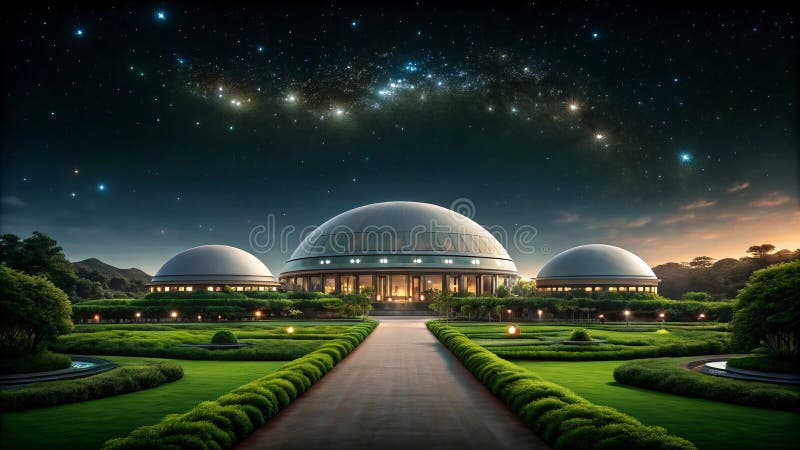 Futuristic Space Colony with Domed Structures Under Starry Sky ...