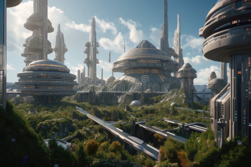 A Futuristic Space Colony, with Towering Buildings and Sleek Design ...