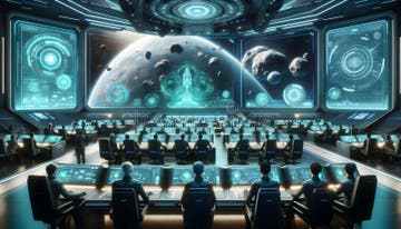 Futuristic Space Command Center with Advanced Technology Stock Photo ...