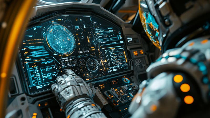 Futuristic Space Control Panel with Astronaut in Action Stock ...