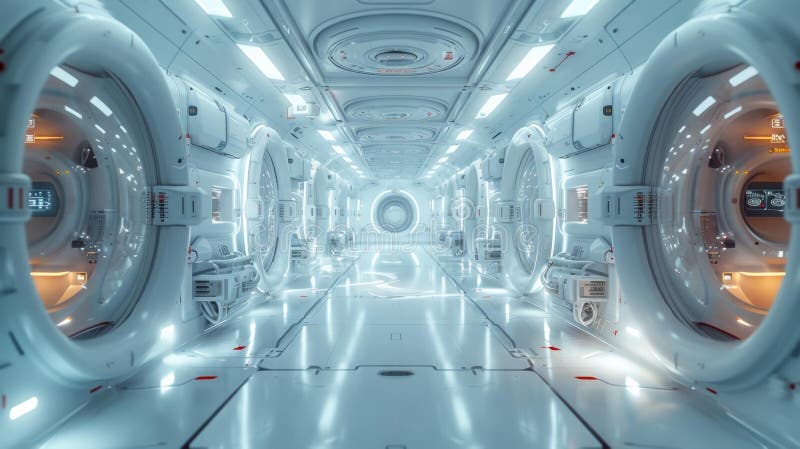 Futuristic Space Corridor Interior - Generative Ai Stock Illustration ...