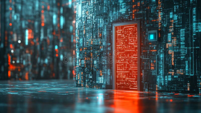 Futuristic Space with Digital Data Rain and a Red Portal Makes for a ...