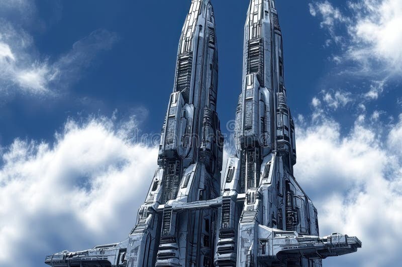 Futuristic Space Elevator Concept Stretching Upwards Towards the Sky ...