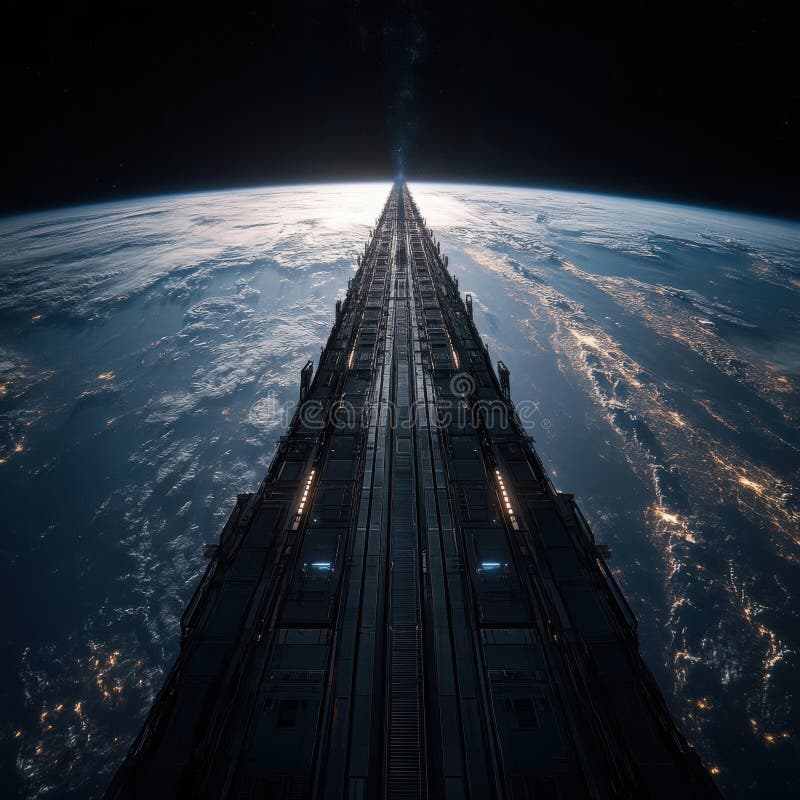 Futuristic Space Elevator Extending from Earth To Outer Space Stock ...
