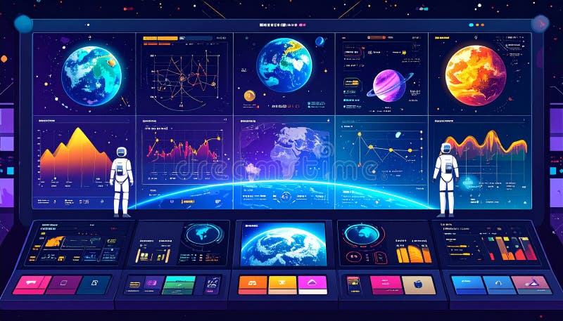 Futuristic Scientific Space Control Room Large Screen Stock Photos ...