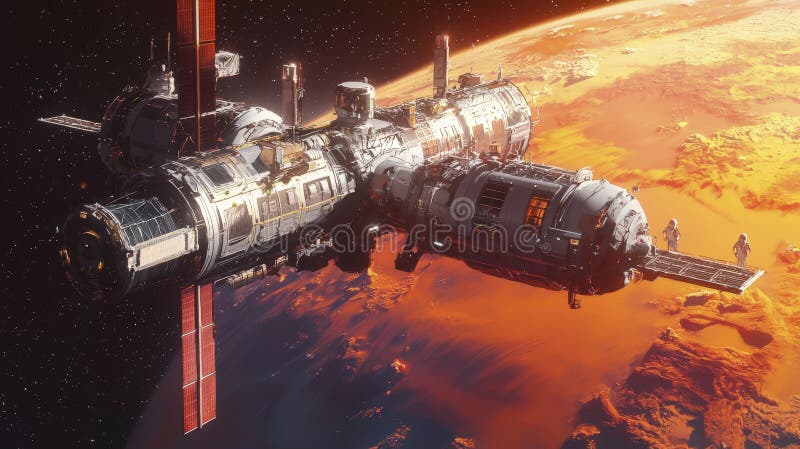 Futuristic Space Exploration Event Orbiting Mars Digital Artwork Cosmic ...