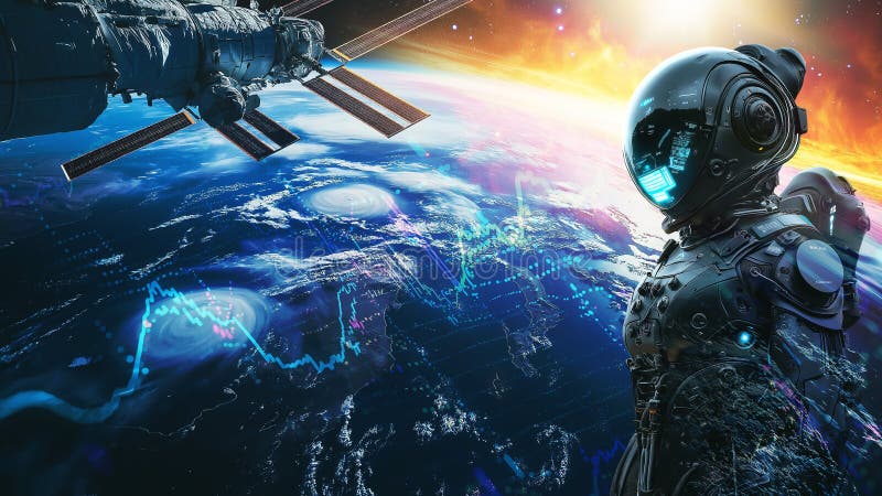 Futuristic Space Exploration with Space Station and Astronaut Stock ...