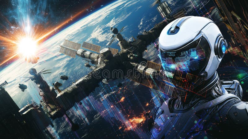 Futuristic Space Exploration with Space Station and Astronaut Stock ...