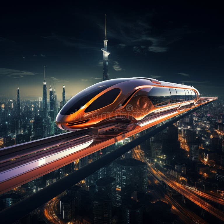 Futuristic Space Express Metro Running on Track Generative AI Stock ...