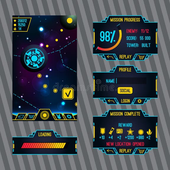 Futuristic Space Game Interface with Screen Stock Vector - Illustration ...