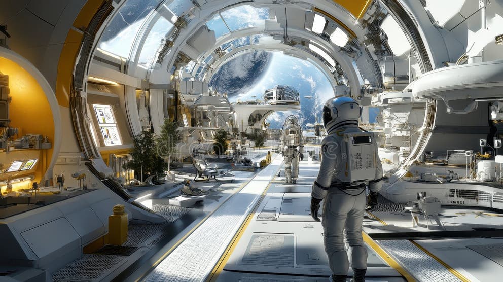 A Futuristic Space Habitat with an Astronaut Exploring a High-tech ...