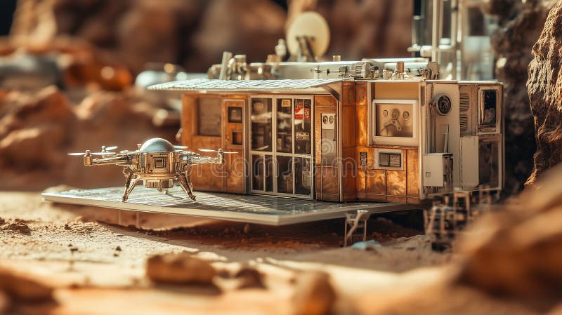 Futuristic Space Habitat Situated on a Rocky, Barren Terrain Stock ...