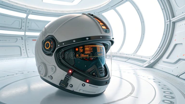 Futuristic Space Helmet in White Scii Interior Stock Image - Image of ...