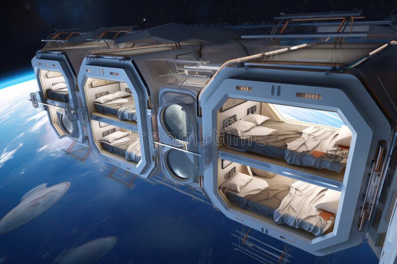 Futuristic Space Hotel, with Floating Beds and Views of the Stars Stock ...
