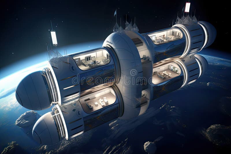 Futuristic Space Hotel, with Floating Beds and Views of the Stars Stock ...