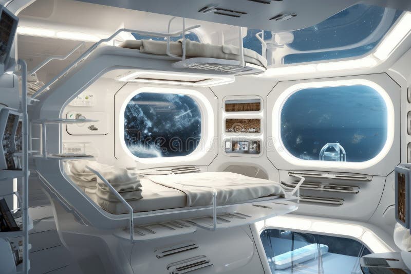 Futuristic Space Hotel, with Floating Beds and Views of the Stars Stock ...