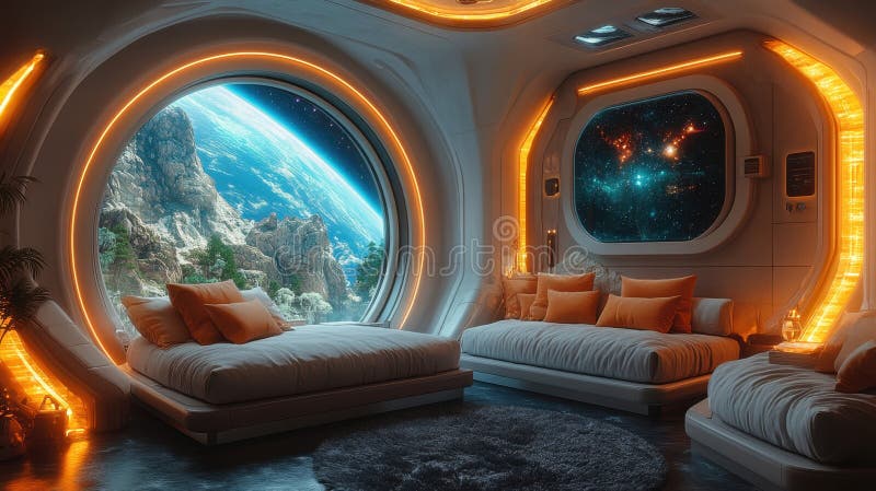 Futuristic Space Hotel Room Planet View Stock Photos - Free & Royalty ...
