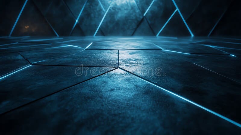 Futuristic Space with Illuminated Floor Patterns and Ambient Smoke ...