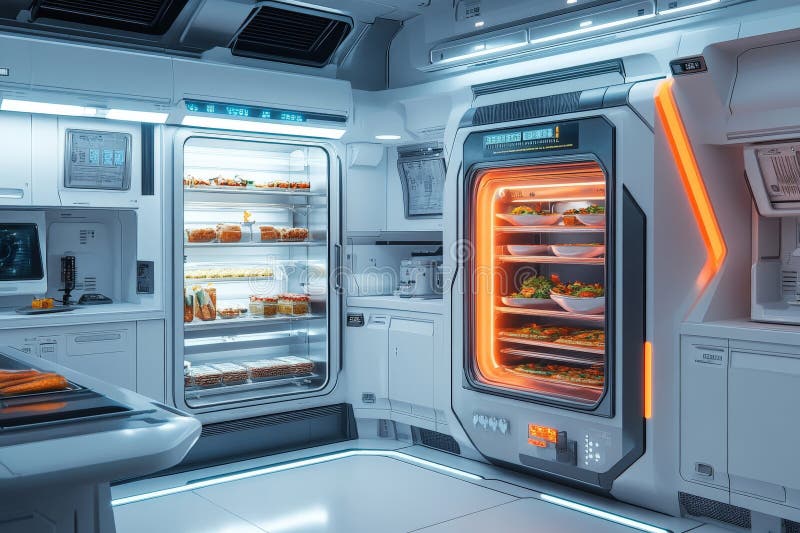 Futuristic Space Kitchen Interior with Advanced Food Storage Technology ...