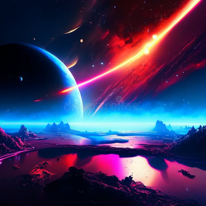 Futuristic Space Landscape with Planets and Stars. 3d Rendering AI ...