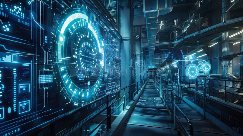 A Futuristic Space with a Large Blue Screen in the Middle Stock ...