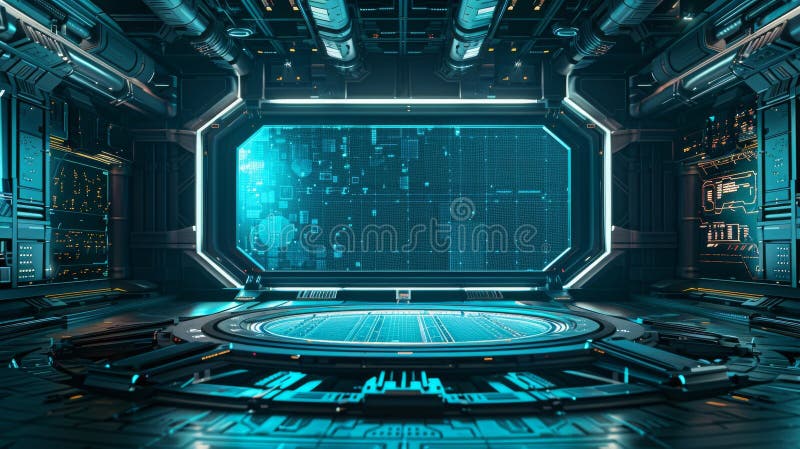 A Futuristic Space with a Large, Empty Screen. Technology Background ...