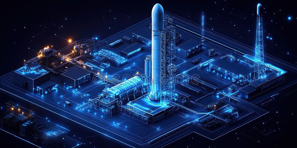 Futuristic Space Launch Facility Design Illuminated by Digital ...