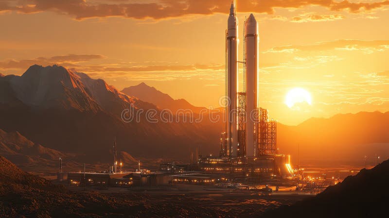 Space Launch Facility with Futuristic Rocket Ready for Liftoff Stock ...