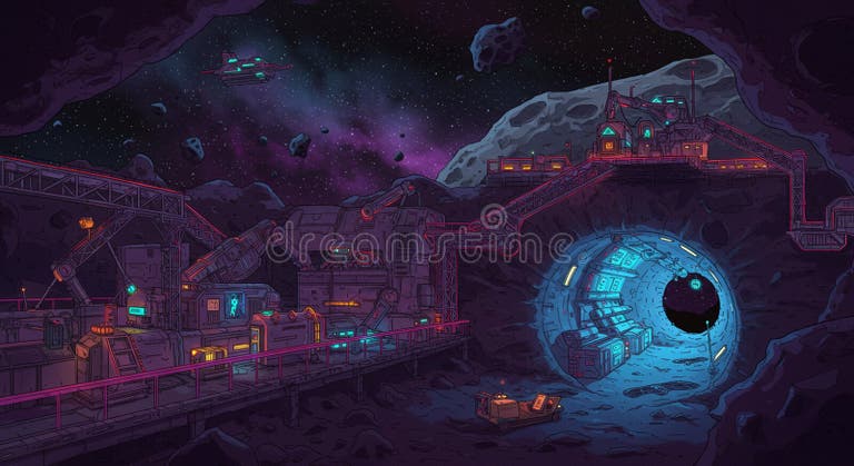 A Futuristic Space Mining Operation Set within an Asteroid Field. Structures with Stock ...