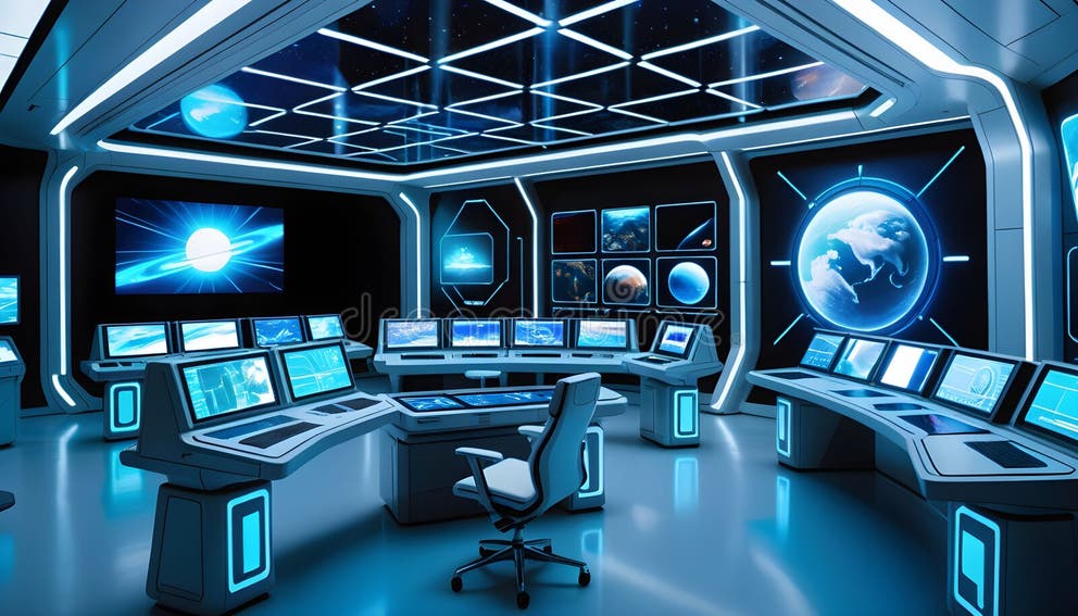 Futuristic Space Mission Control Center with Advanced Technology Stock ...
