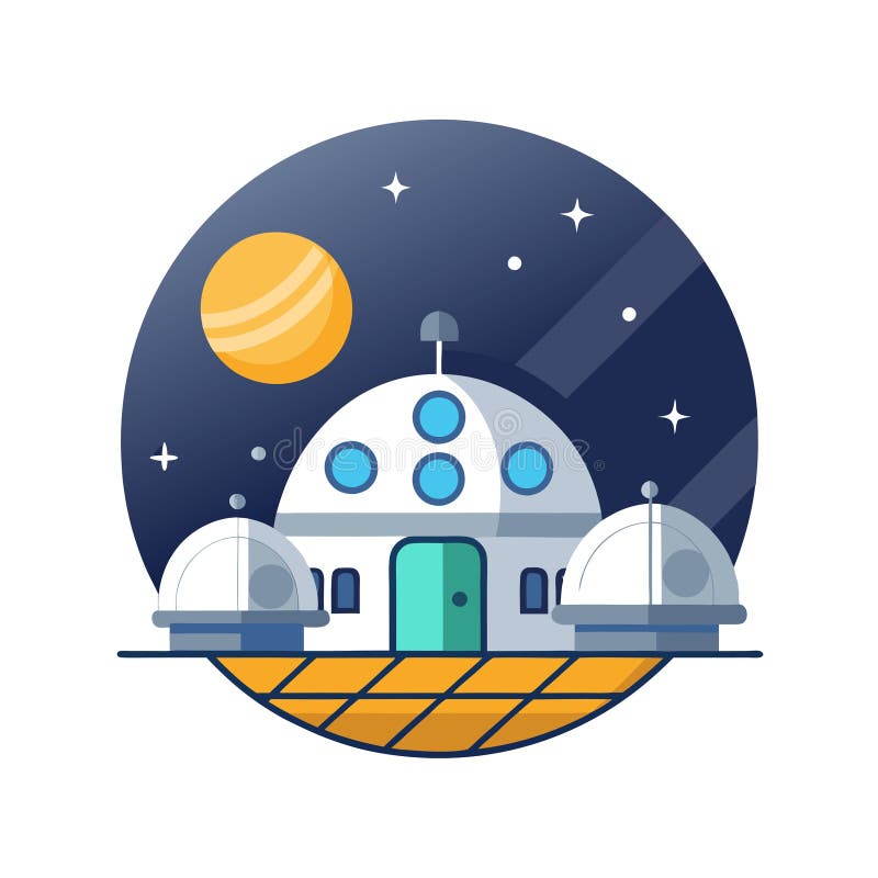 Futuristic Space Observatory Illustration with Stars, Planet, and Dome ...