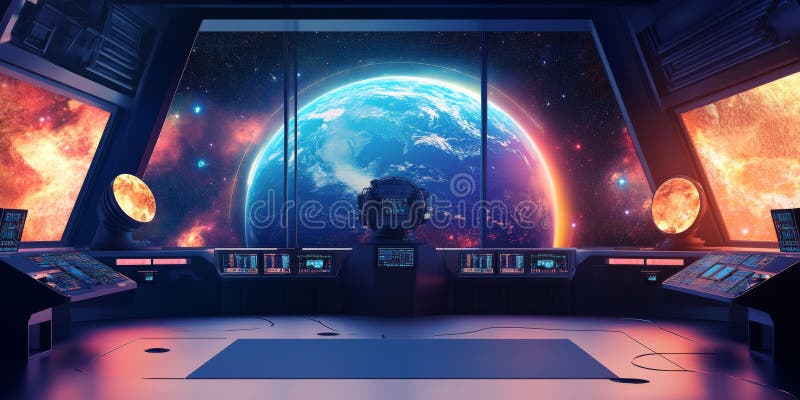 A Futuristic Space Observatory with Massive Telescopes, Glowing Control ...