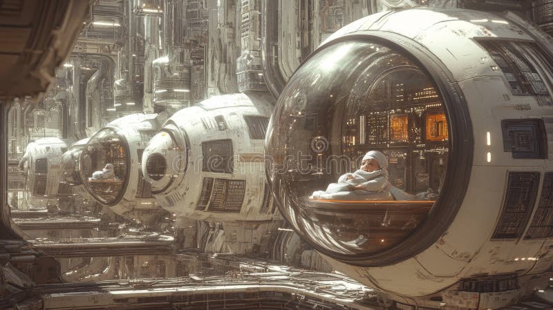 Futuristic Space Pods with Astronauts in High-tech Environment Stock ...