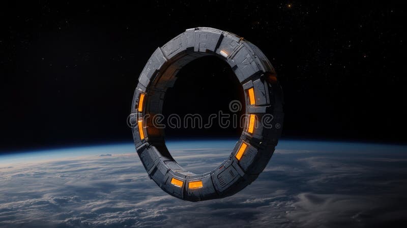 Futuristic Space Portal Floating Above Earth Showcasing Advanced ...