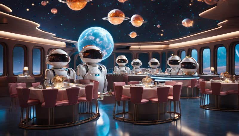 Futuristic Space Restaurant with Robot Servers Stock Image - Image of ...