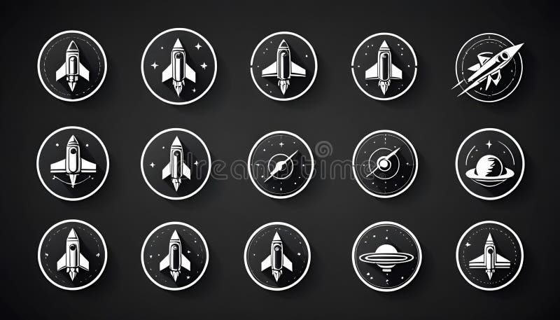 Futuristic Space and Rocket Icon Set – Minimalist and High-Tech Design ...