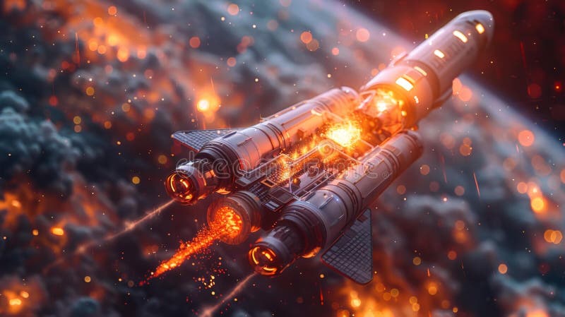Futuristic Space Rocket Launch with Fiery Engines, Generative AI Stock ...