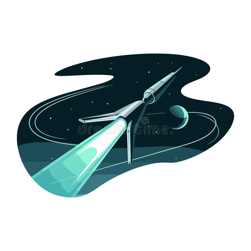 Futuristic Space Rocket Launches with Glowing Teal Thrust Curving ...