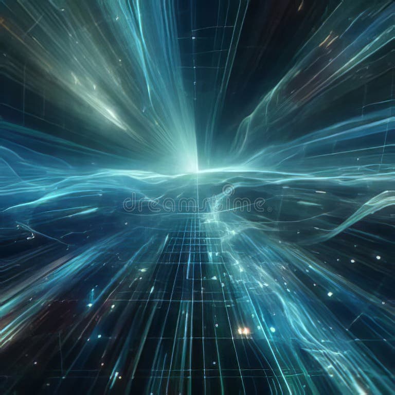 A Futuristic Space Scene with Glowing Light Beams, Flowing Energy, and ...