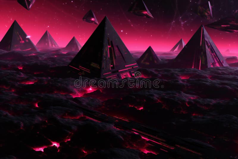 Futuristic Space Scene with Pyramids and Stars in the Background Stock ...