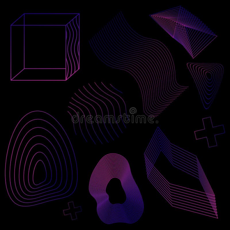 Futuristic Space Shapes. 3d Cyber Elements. Retro. Gradients. Abstract ...