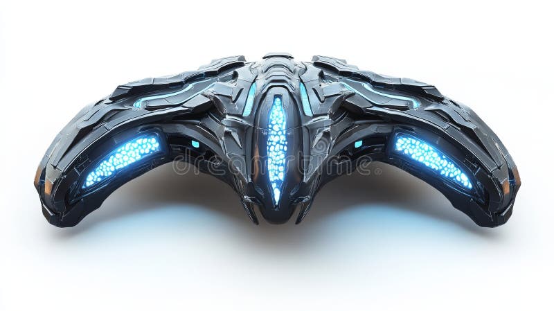Futuristic Space Ship with Blue Lights on the Front Stock Illustration ...