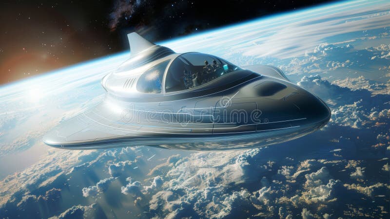 Futuristic Space Ship Flying Over Earth Stock Image - Image of aircraft ...
