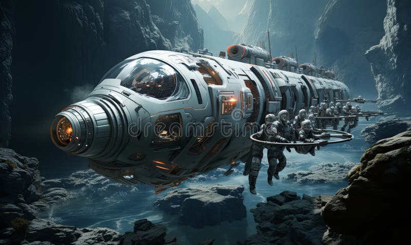 Futuristic Space Ship Floating in Cave Stock Image - Image of hidden ...