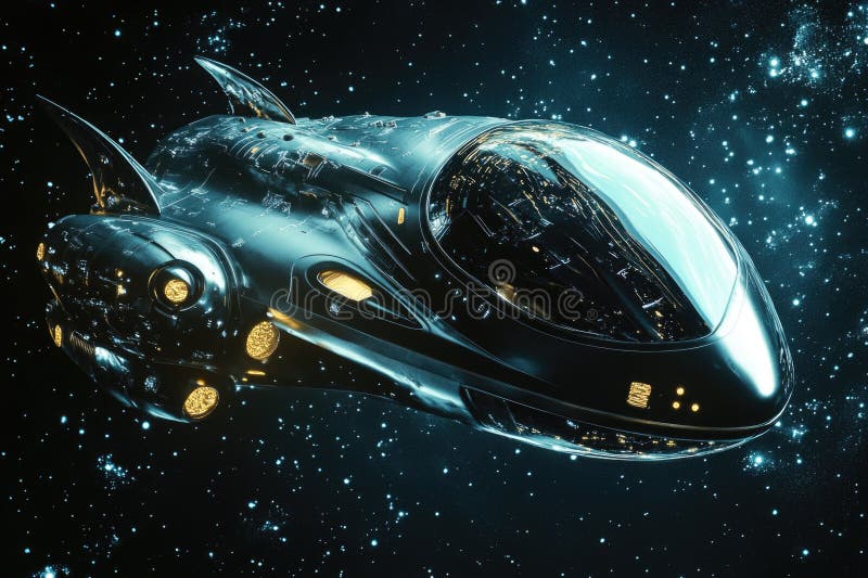 Futuristic Space Ship Floats Surrounded Stars Stock Photos - Free ...
