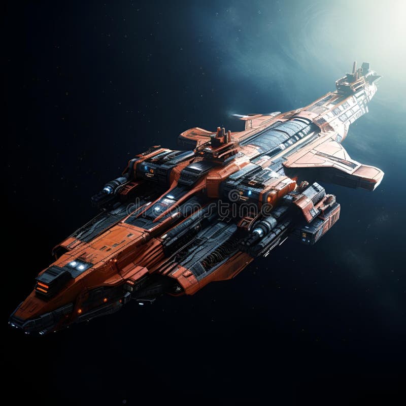 A Futuristic Space Ship Flying through the Sky, with a Bright Moon ...