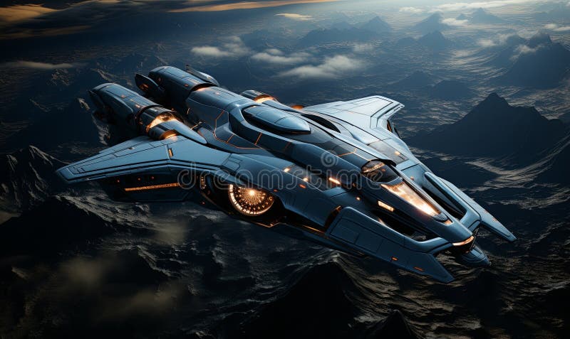 Futuristic Space Ship Flying through the Sky Stock Image - Image of ...