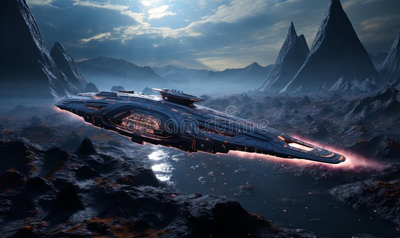 Futuristic Space Ship Soaring through Sky Stock Image - Image of space ...