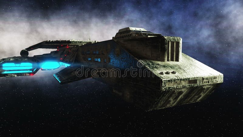 Futuristic Space Ship in Space. Earth Planet Wonderfull View. Realistic ...